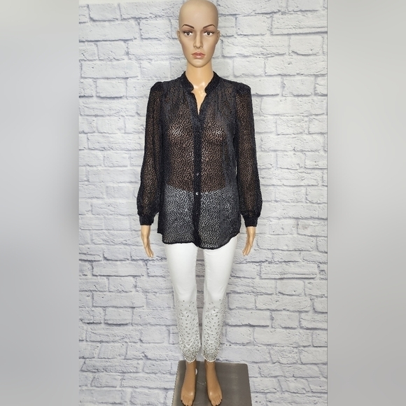 L'AGENCE | Tops | Nwt Lagence Womens Black Velvet Burnout Scattered Dot Button Down Blouse Xs ...
